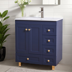 Mercer41 30''Blue Modern Free-Standing Single Bathroom Vanity With ...