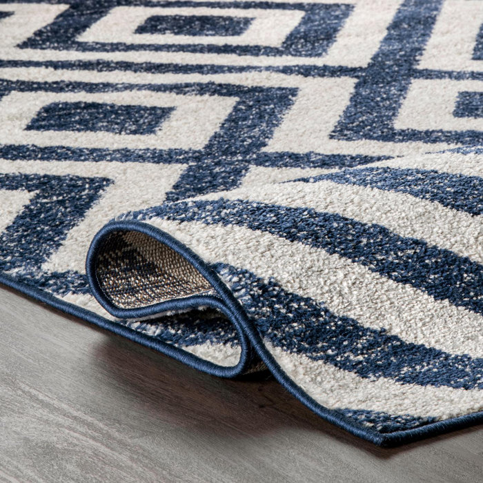 Hashtag Home Frances Performance Blue/White Rug | Wayfair