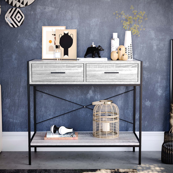 Borough Wharf Sylvie 2 Drawer Industrial Style Console Table With Metal ...