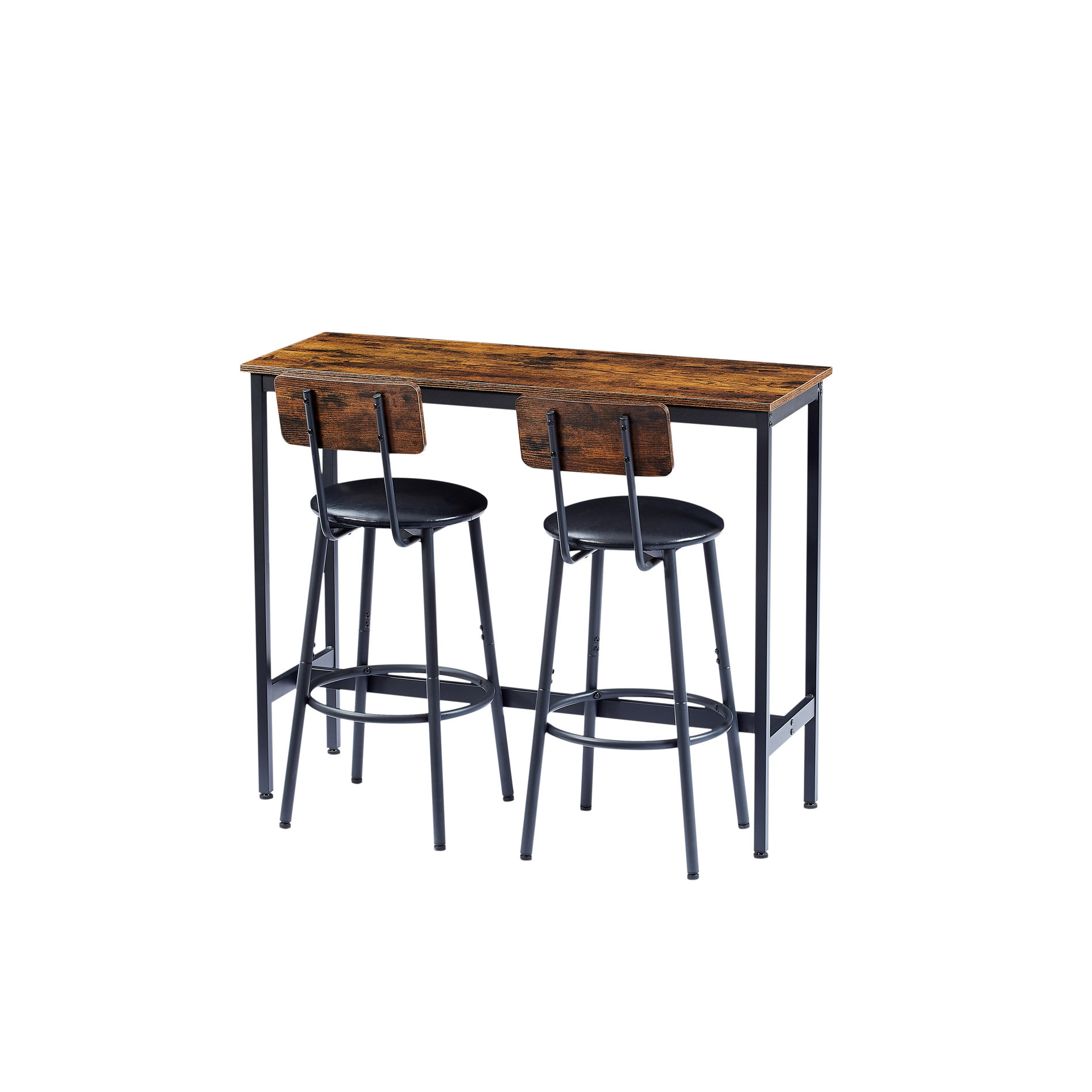 17 Stories Rustic Brown Bar Table And Stool , Pu Padded Seating With ...