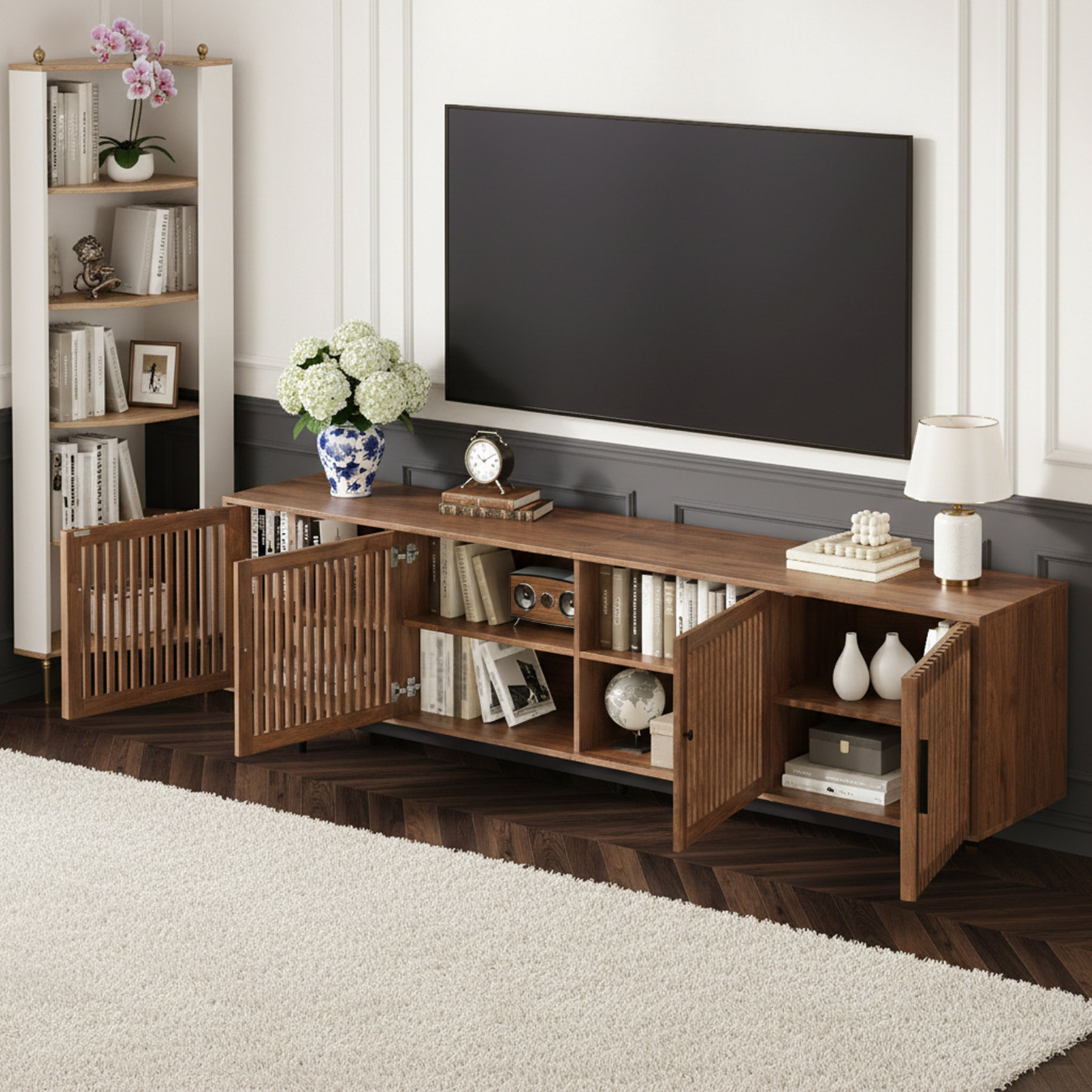 Ivy Bronx Soft-Closing Hinges TV Stand with Closed Storage & Cable ...