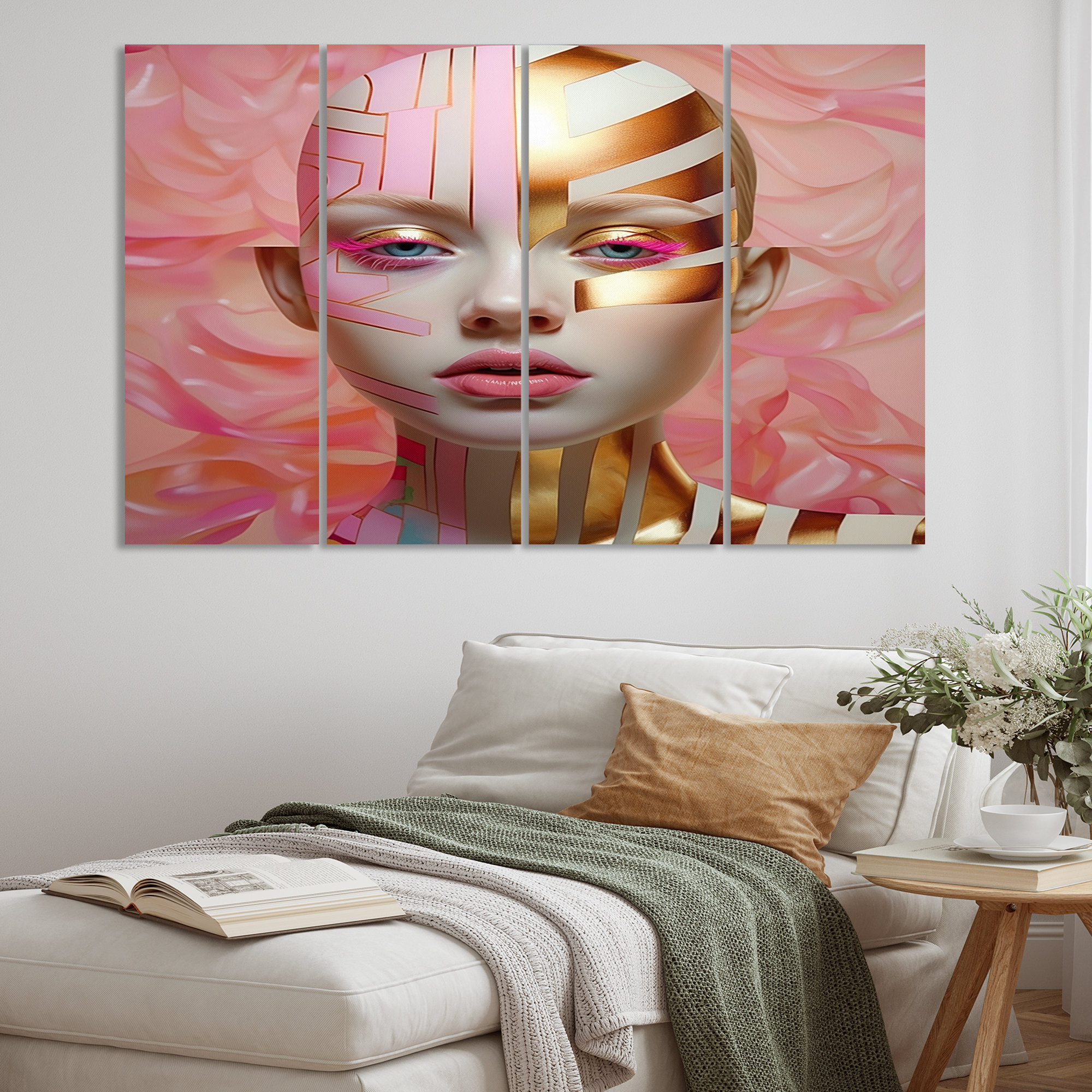 Mercer41 Geometric Glam Pink And Gold Diva Portrait - Fashion Woman ...