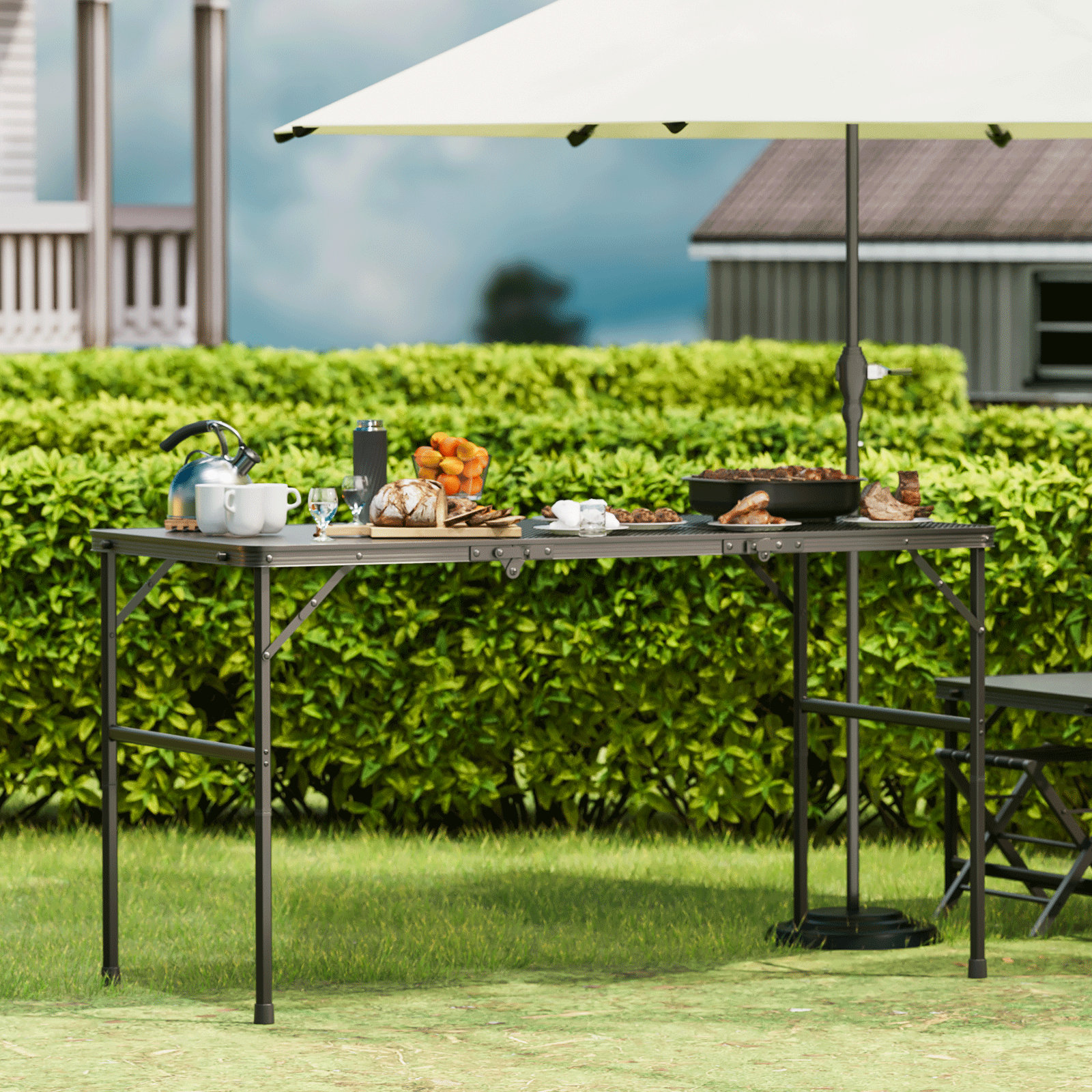 17 Stories Folding Portable Grill Table, Outdoor Tri-Fold Grill Stand ...