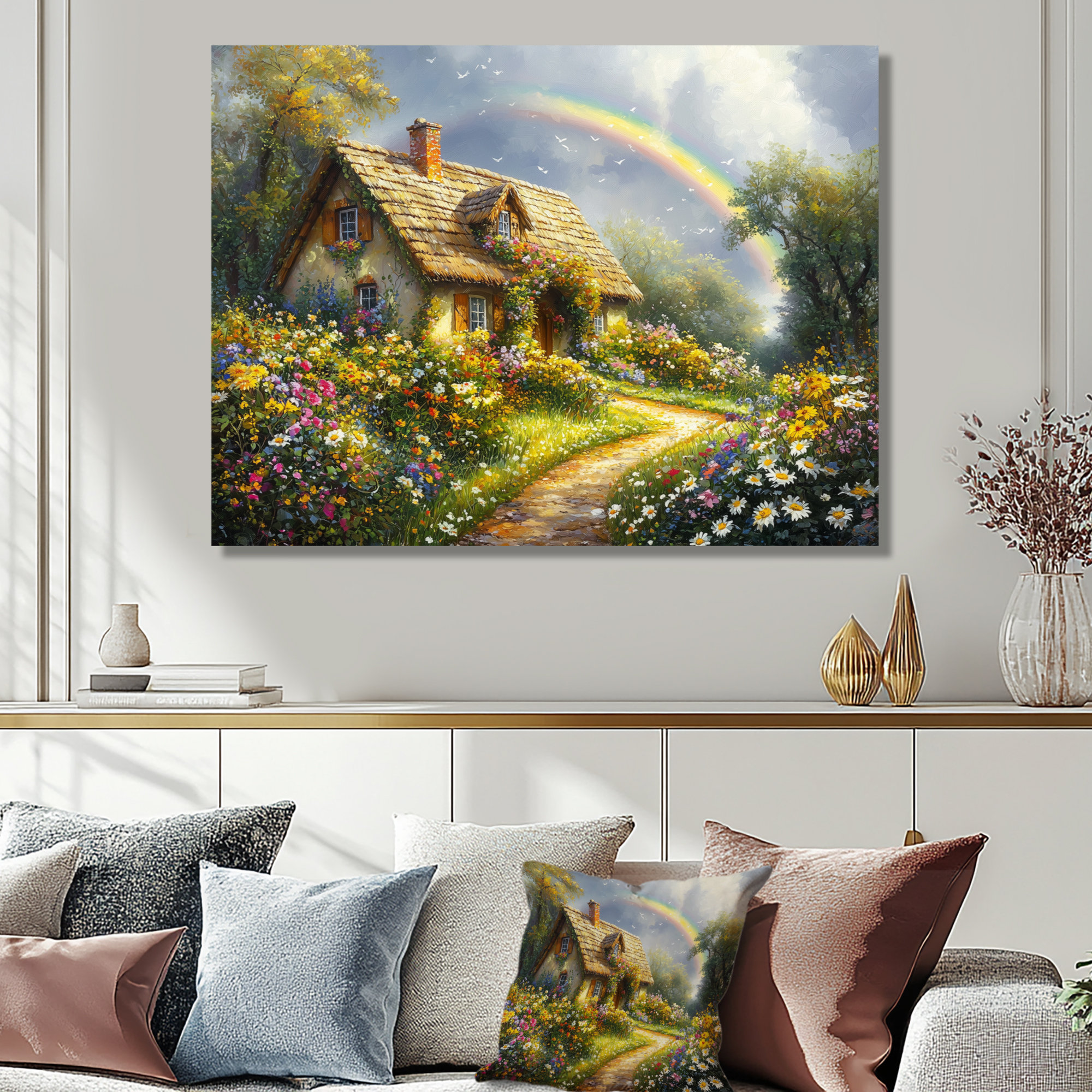 August Grove® Rainbow Over The Cottage Garden I - Rainbow Wall Art ...