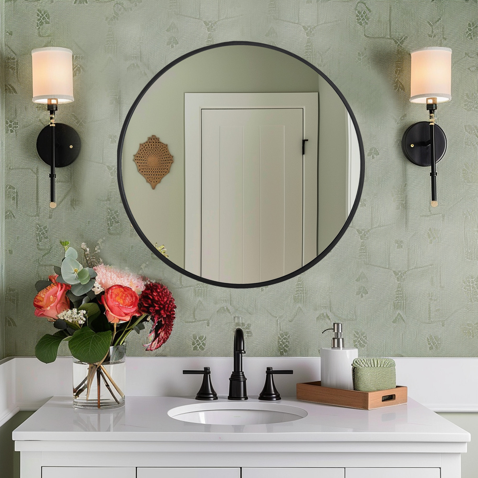 Ebern Designs Wall Mounted Round Mirror With Aluminum Alloy Frame ...