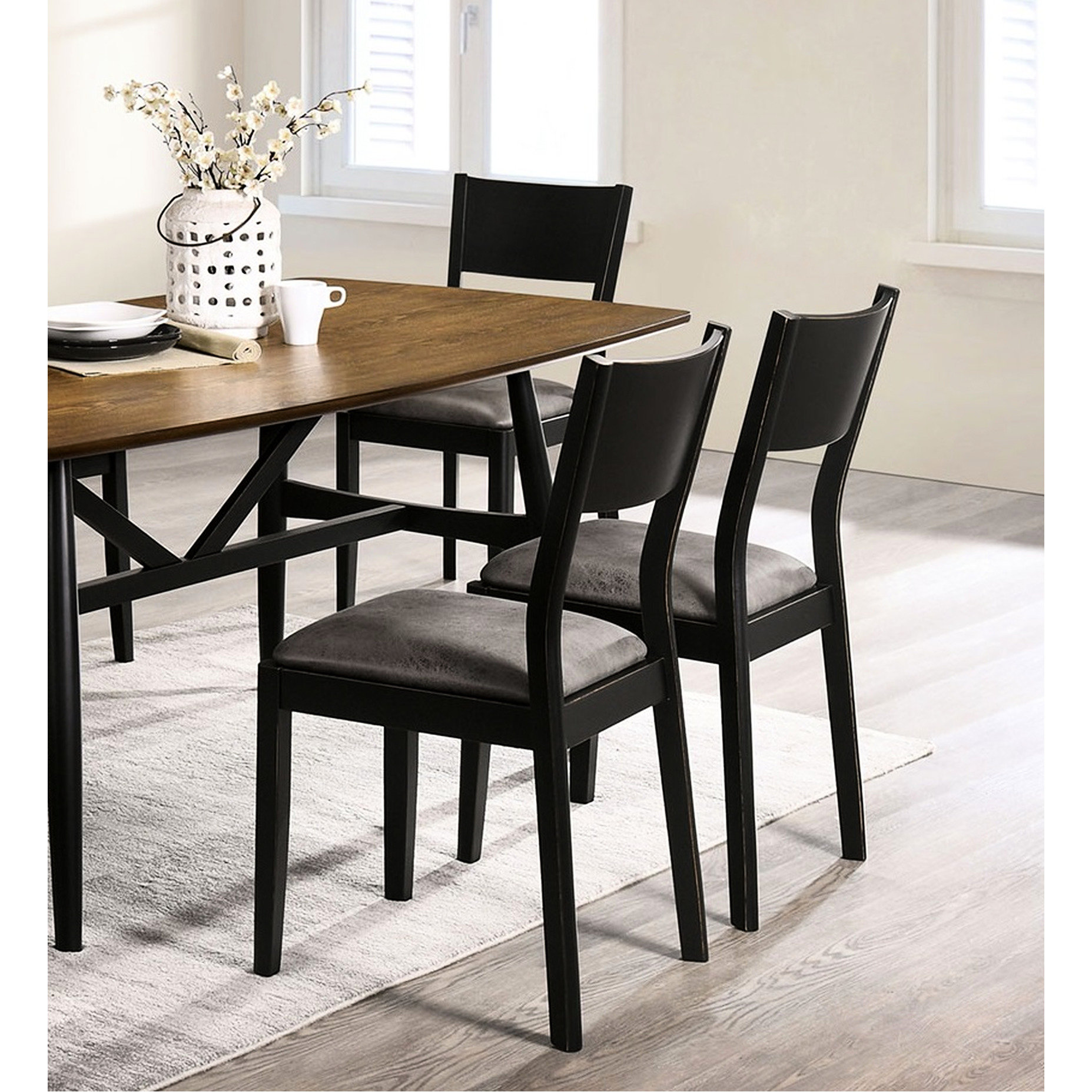 Hokku Designs Mid-Century Modern Dining Chairs Of 2, Black Gray , Solid ...