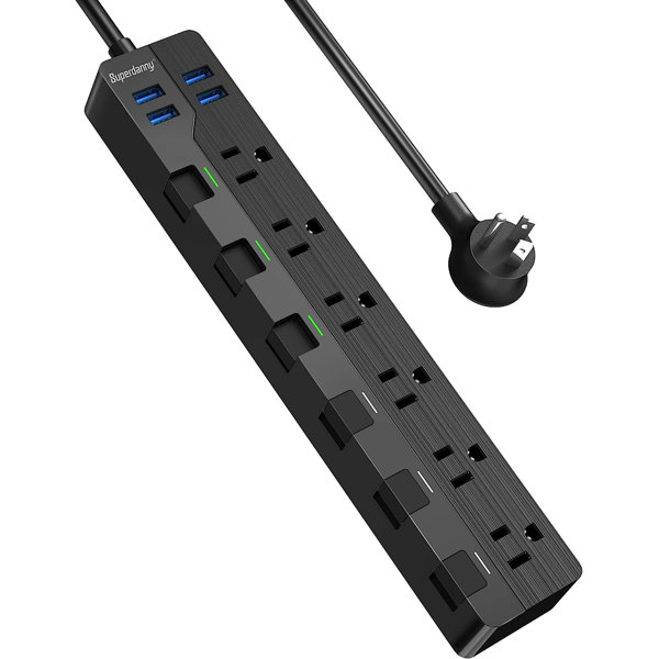 SUPERDANNY Power Strip Individual Switches 6 AC Outlets 4 USB 900J ...