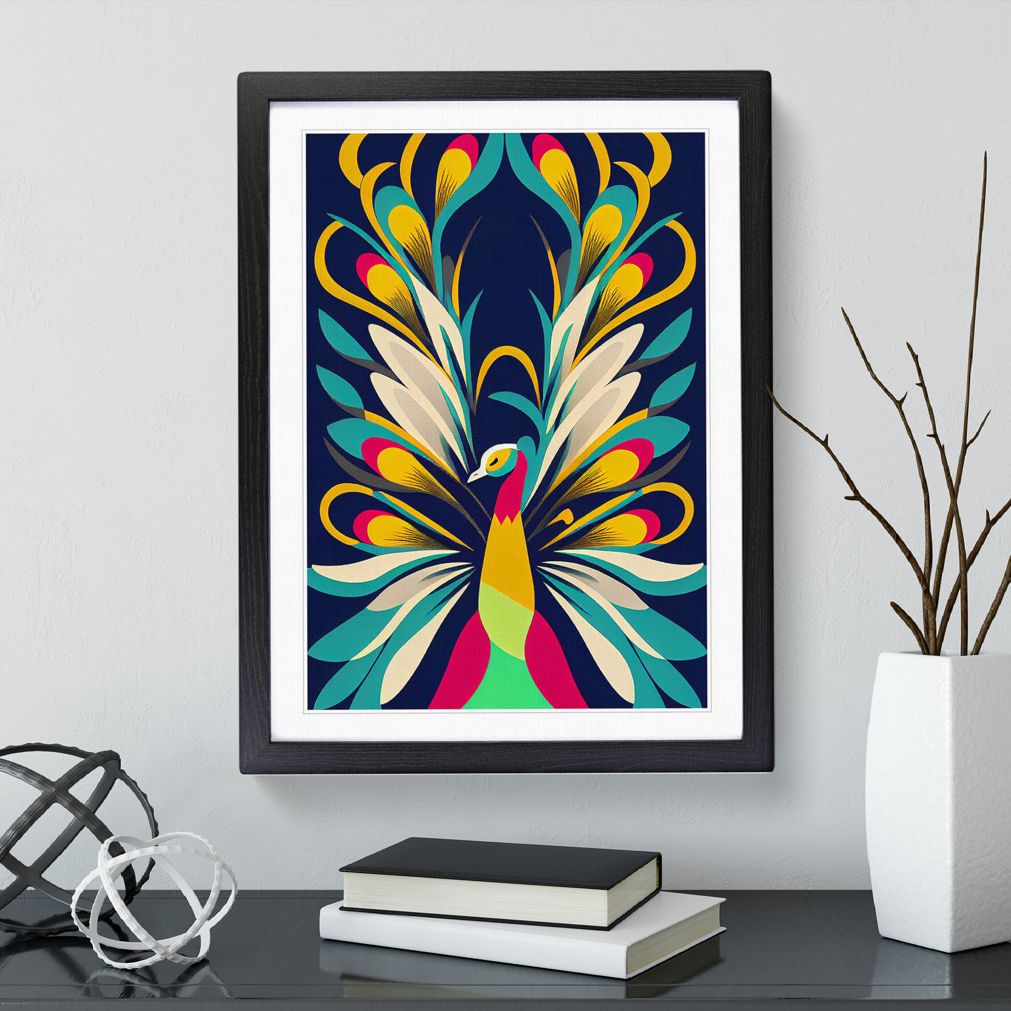 World Menagerie Peacock in Abstract No.4 - Picture Frame Graphic Art ...