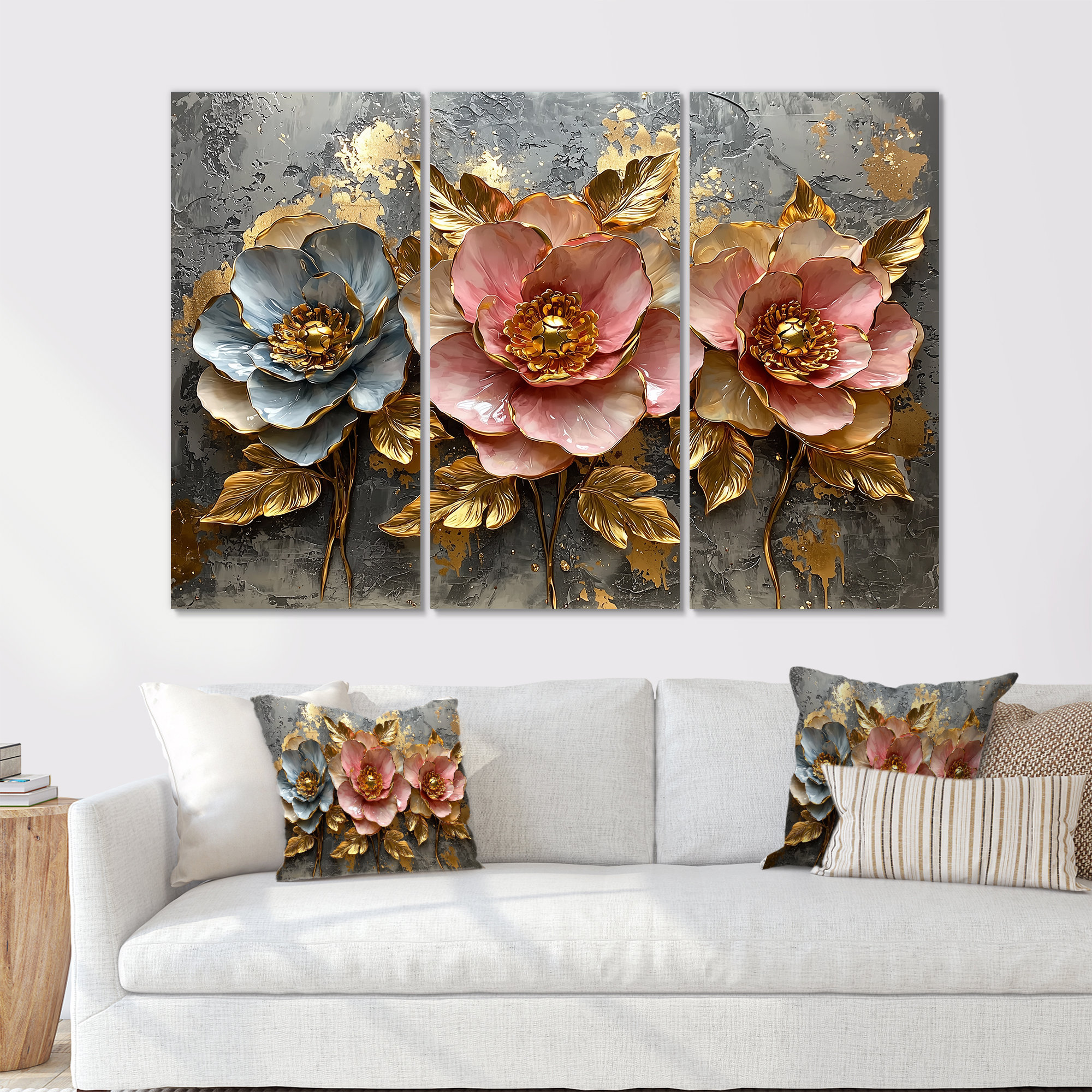 House of Hampton® Gold Marble Pink Gold Peony Flower - Peony Wall Art ...