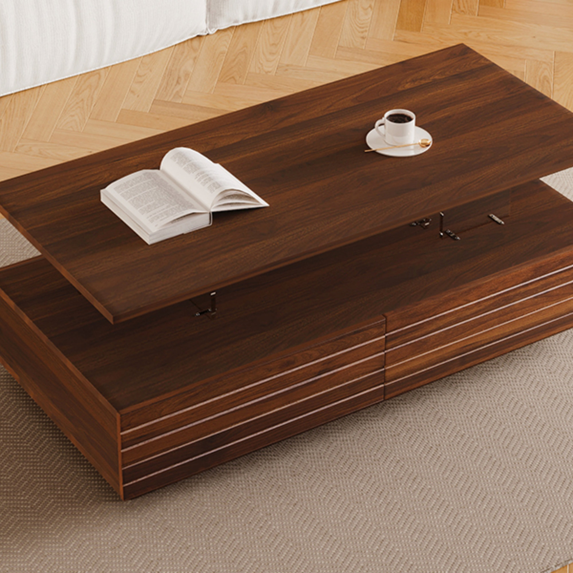 CHENGGUHENGXIN Modern Rectangular LED Lights Coffee Table With 2 ...