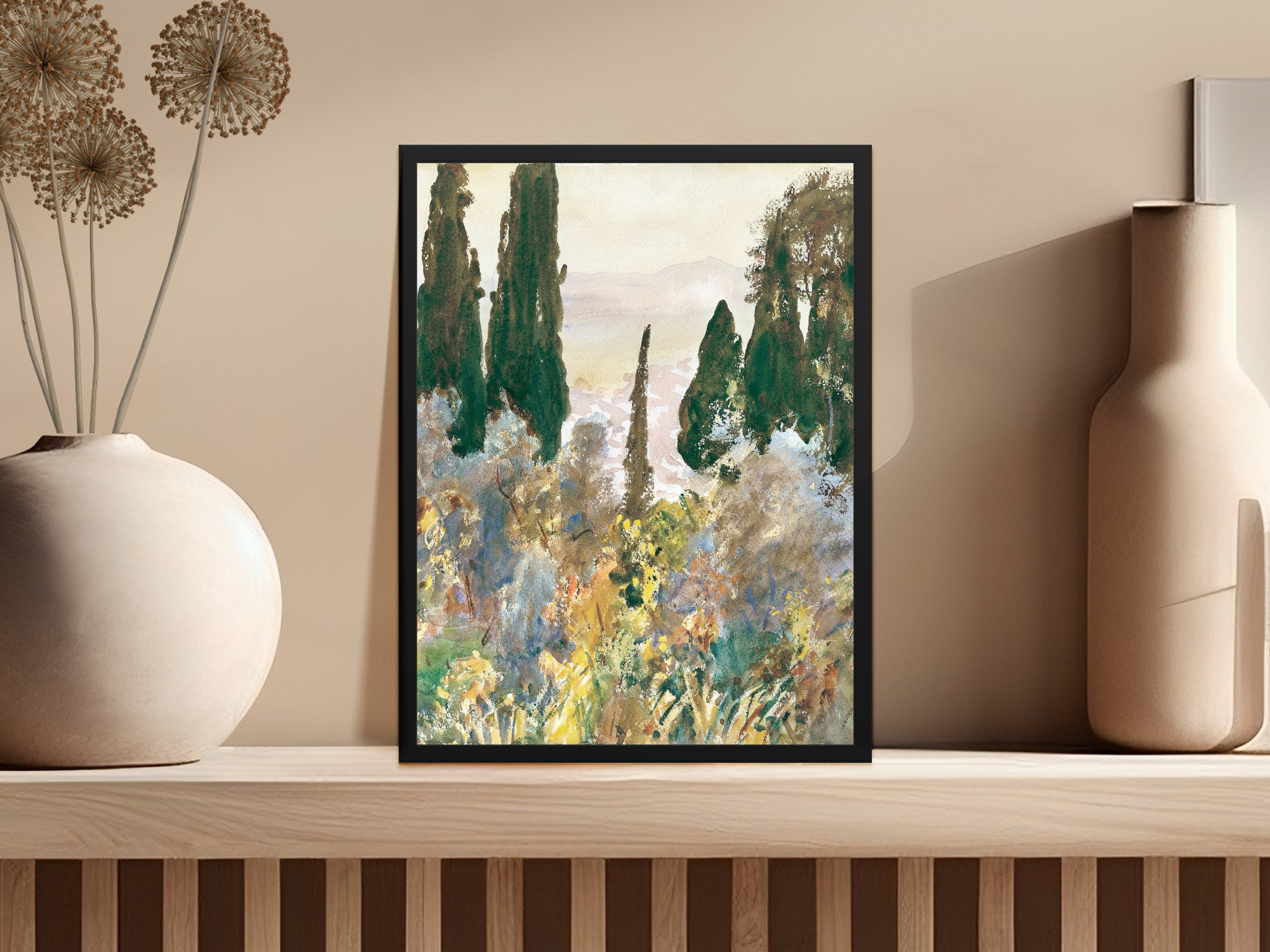Lark Manor Green Trees At a Distance Painting Nature Framed Poster ...