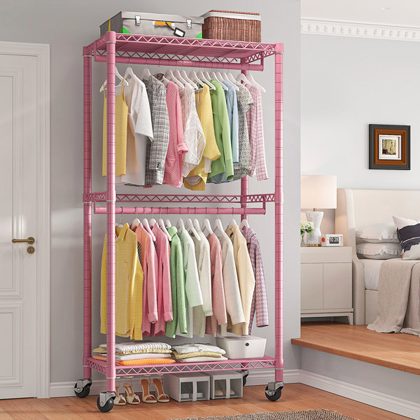 Rebrilliant Madara 79" H Rolling Clothing Rack with Wheels Heavy Duty ...