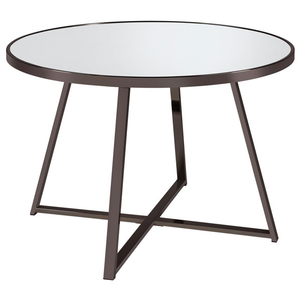Ebern Designs Jannifer Round Glass Top Metal Base Dining Table | Wayfair