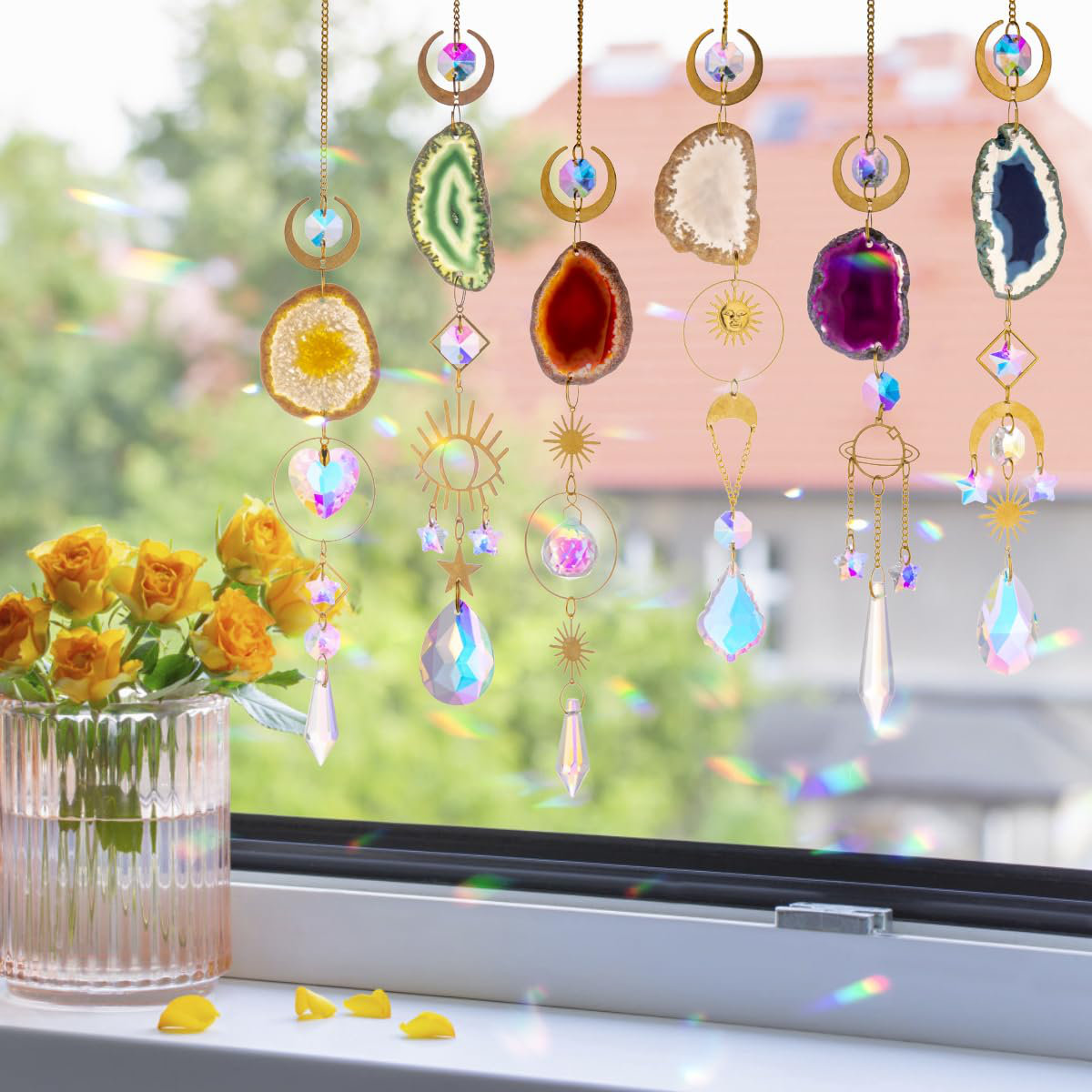House of Hampton® 6 Pcs Window Hanging Sun Catchers with Crystals and ...
