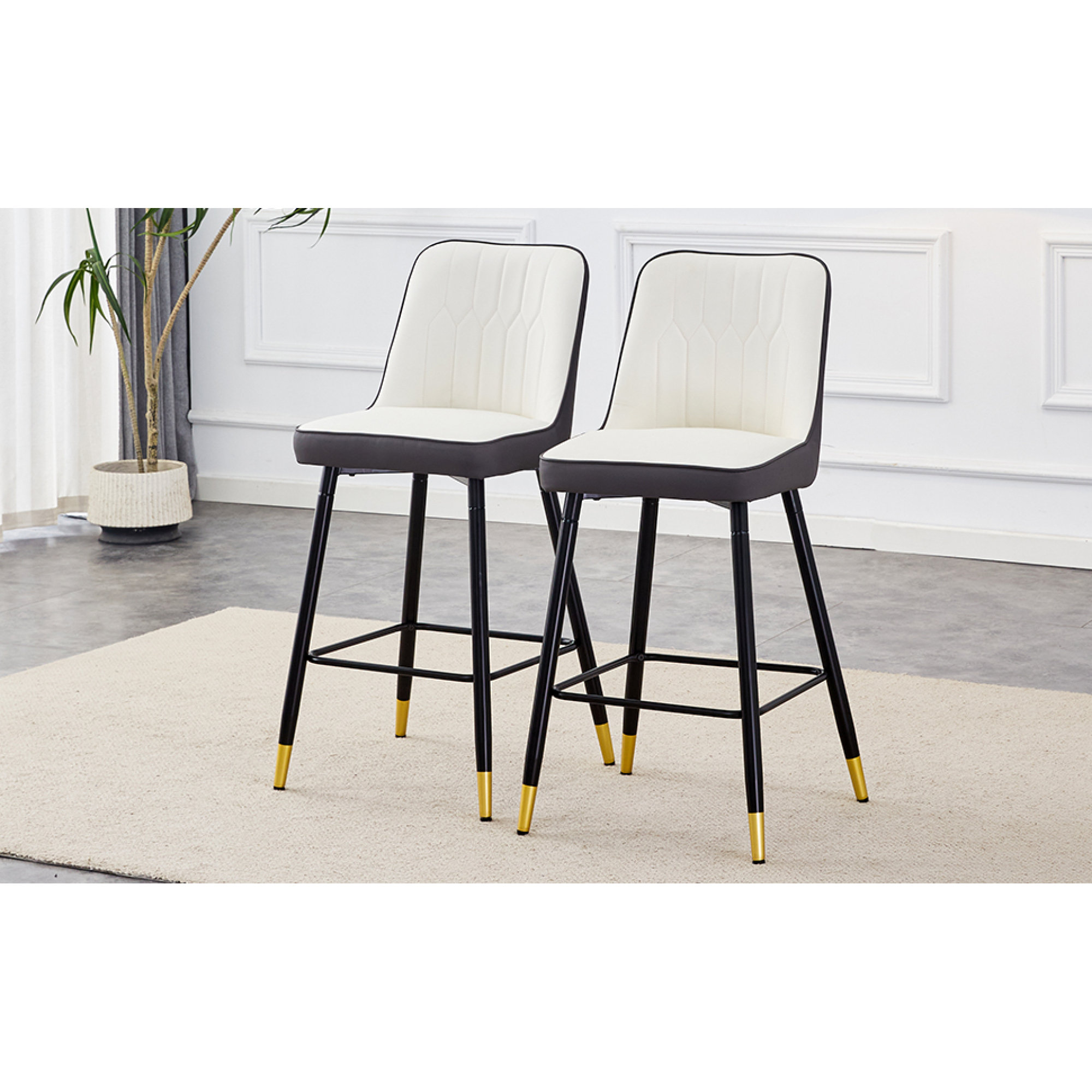 Everly Quinn Set of 2 modern two-tone pu bar stools with white and dark ...