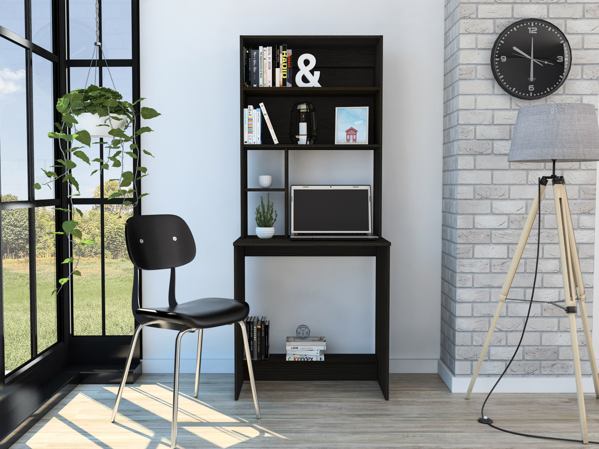 Ebern Designs Modern Writing Computer Desk With Hutch And Four Shelves ...