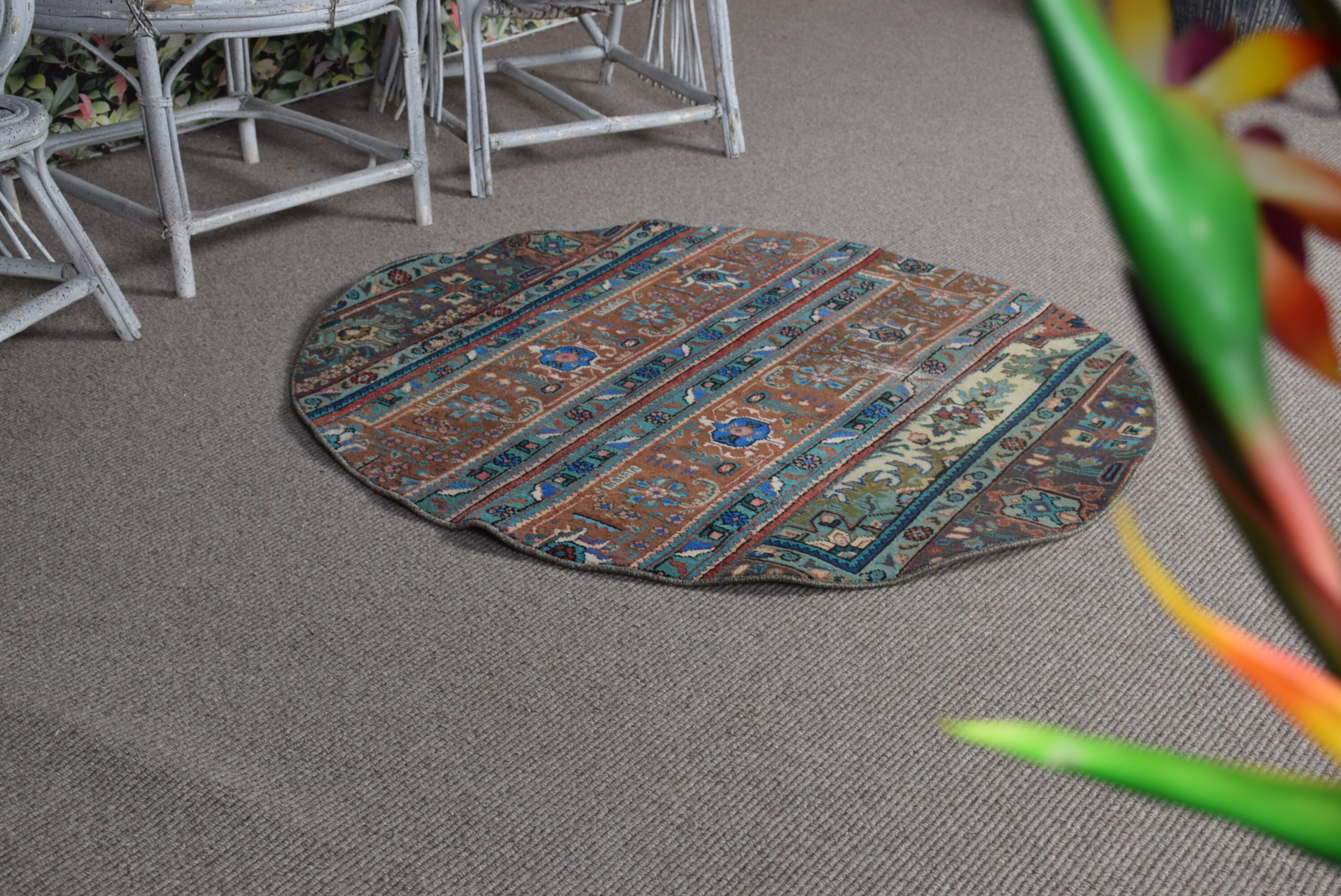 Bungalow Rose Antique Turkish Round Patchwork Rug in Brown for Dorm and ...