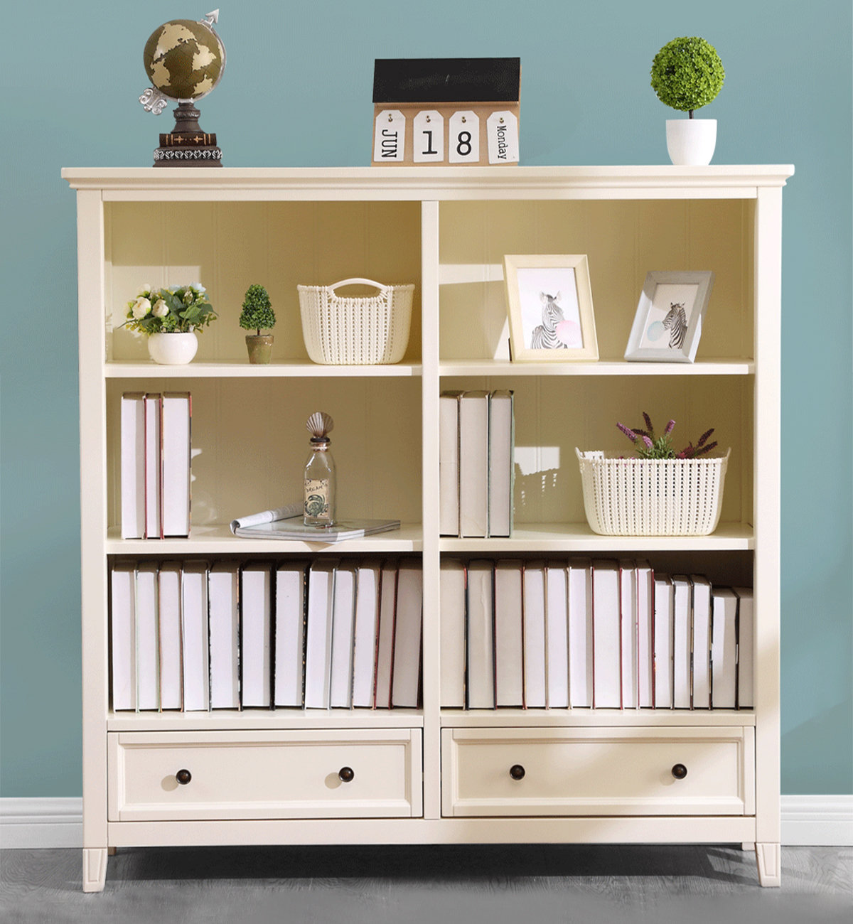 EliteFurnishings 51.18" White Standard Solid Wood Bookcases | Wayfair