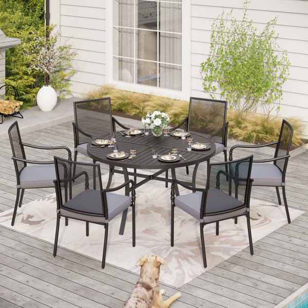 Lark Manor™ Asfand 7pcs Outdoor Patio Dining Set With Large Round Table ...