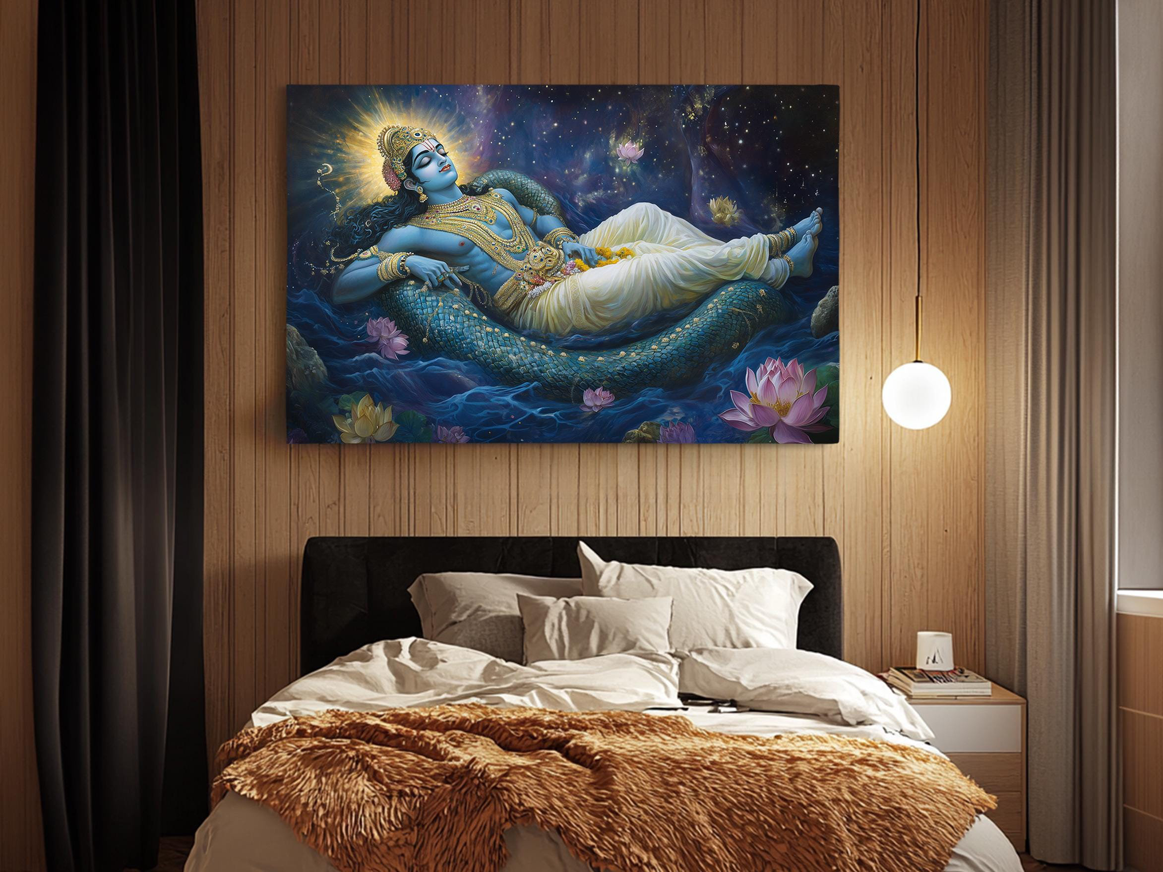 Latitude Run® Lord Vishnu Reclining on the Serpent on High-Quality Canvas Print - Handcrafted ...