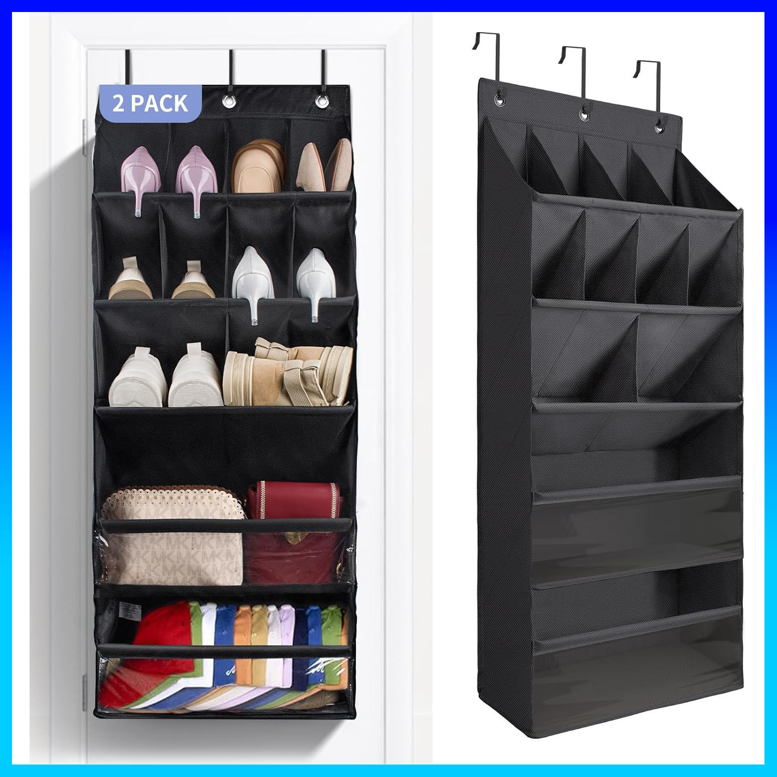 Rebrilliant 2 Pack On Door Shoe Organizer, 30 Large Deep Pocket Door ...