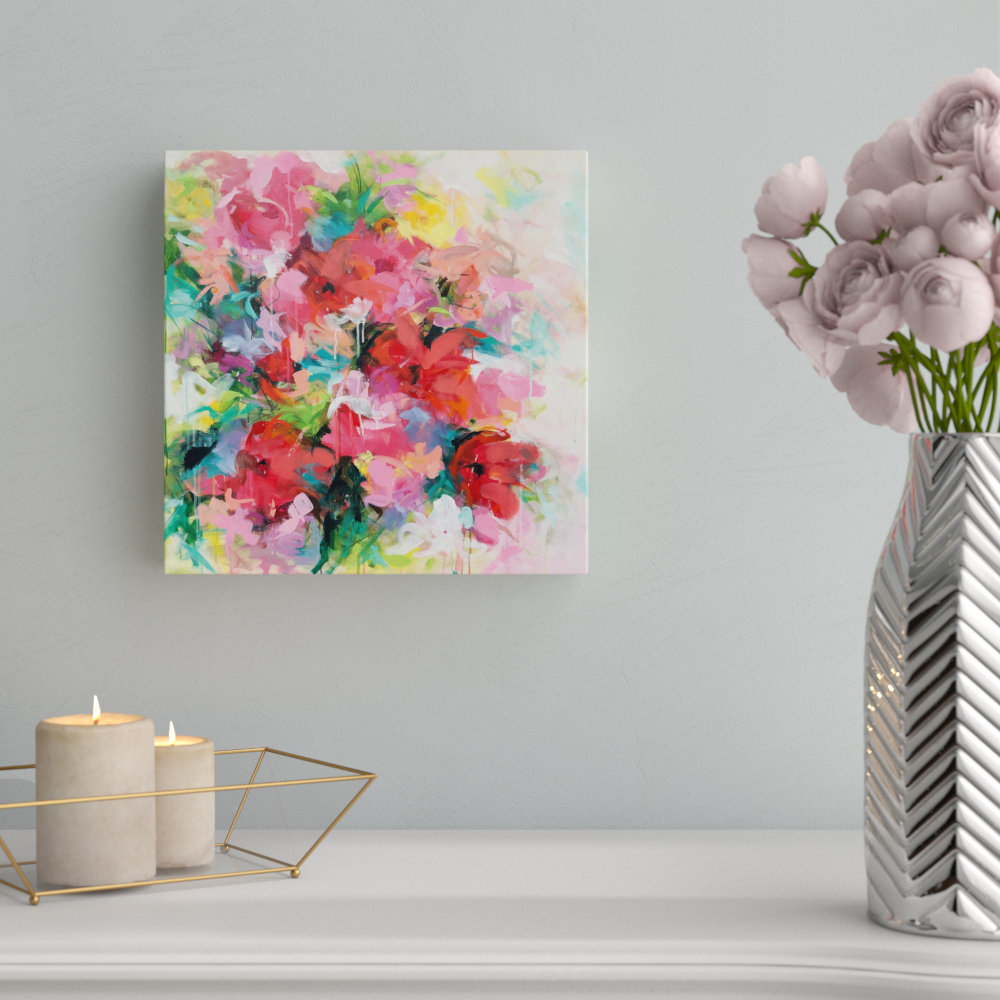 House of Hampton 'Red Flowers' Painting Print on Wrapped Canvas ...