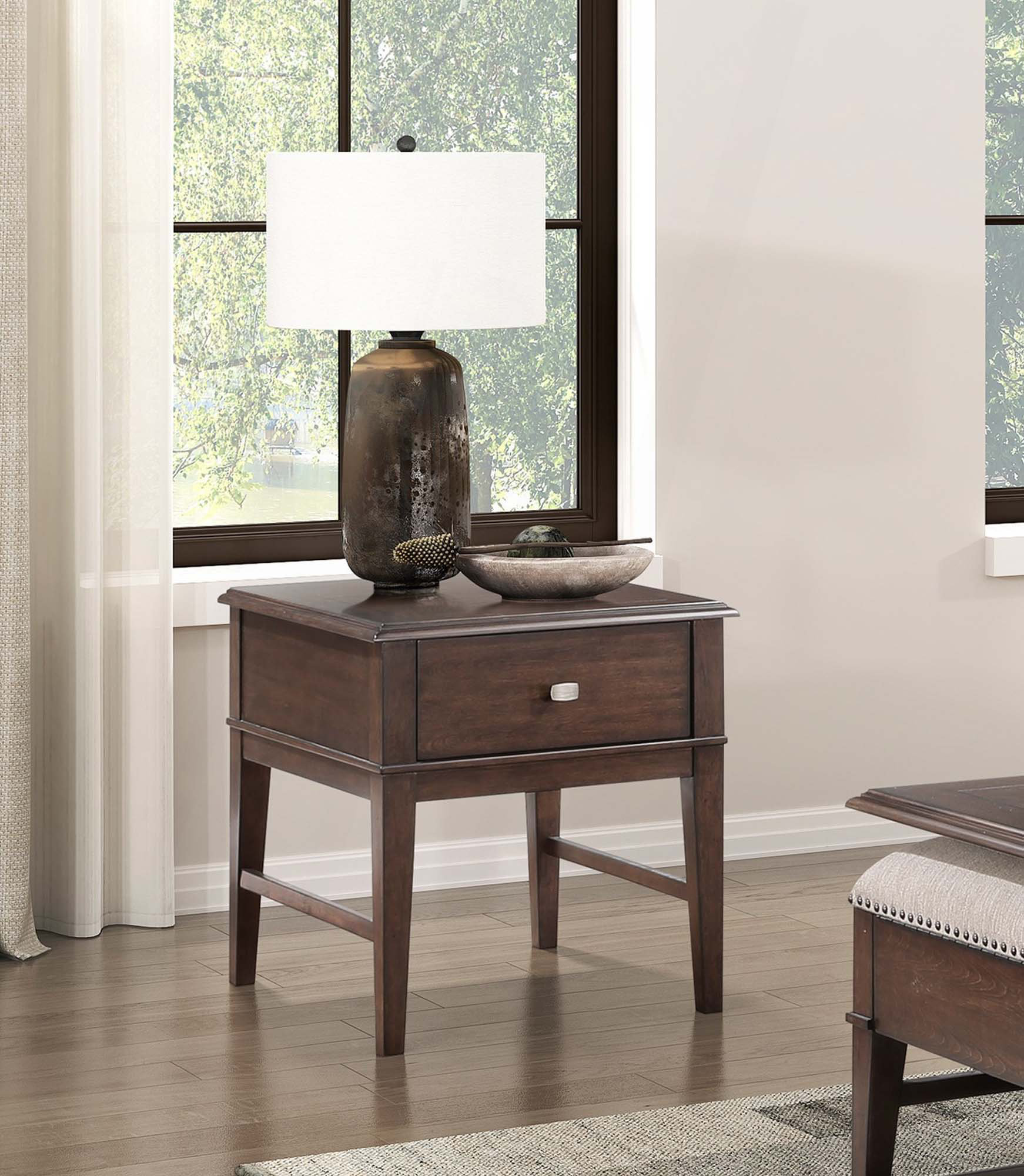 Lark Manor™ Classic End Table With Drawers Storage USB Charging Port Brown Finish Living Room ...