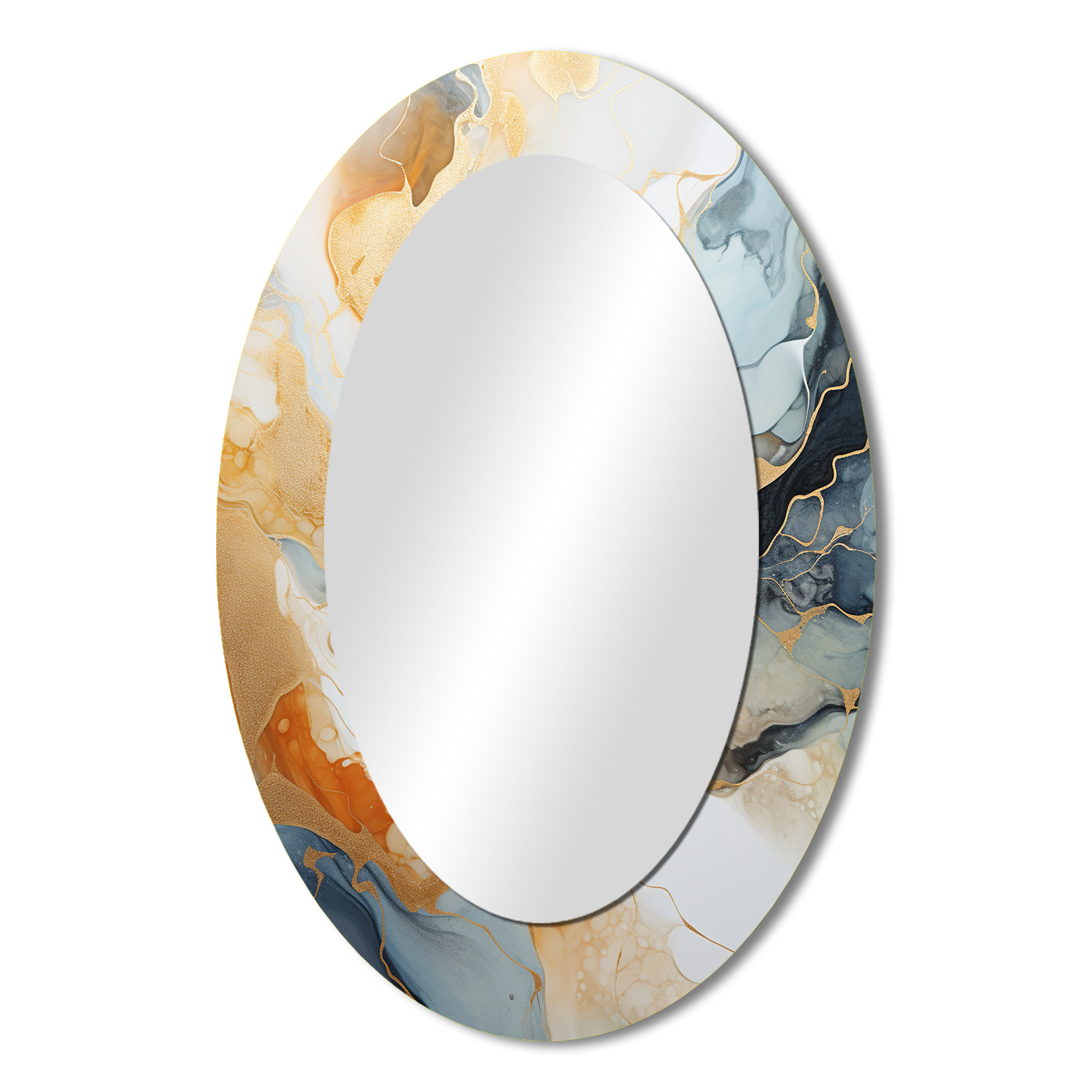 Dakota Fields Abstract Beige And Gold Geyser Paint I - Modern Oval Wall ...