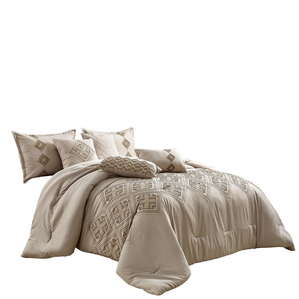 Home Mart Goods 7 Piece Striped Comforter Set Embroidery Soft Bedding ...