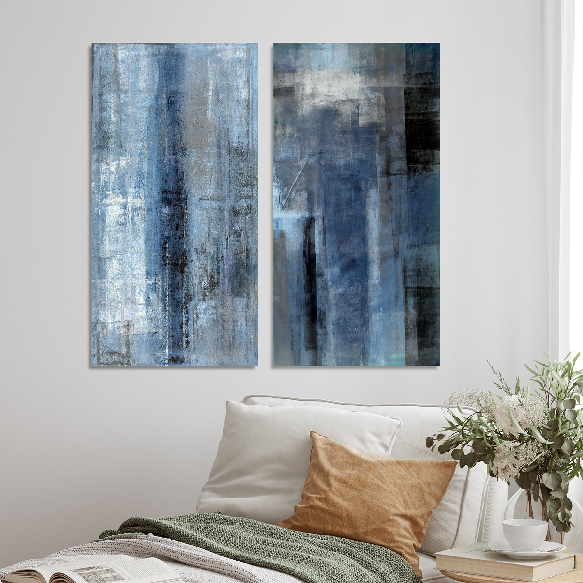 Wade Logan® Blue Meets Gray Abstract Art - 2 Piece Painting Set on ...