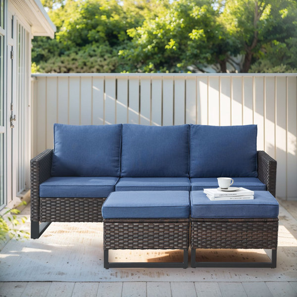 Ebern Designs Naresa 3-Piece Outdoor Wicker Sofa Set 3-Seat Rattan Sofa ...