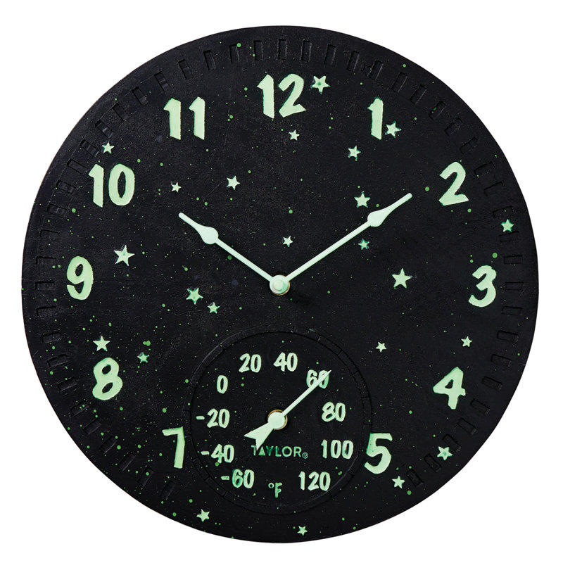 Taylor Galaxy Glow-in-The-Dark Poly Resin Clock and Thermometer, 14 ...