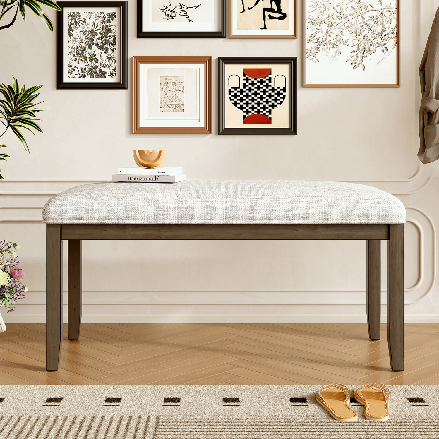 Lark Manor™ benches with Padded Seat and Wood Leg | Wayfair