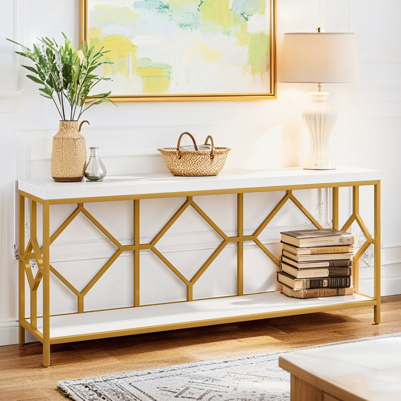 Mercer41 70.86'' Extra Long Entryway Accent Table, 2 Tier Console Sofa ...