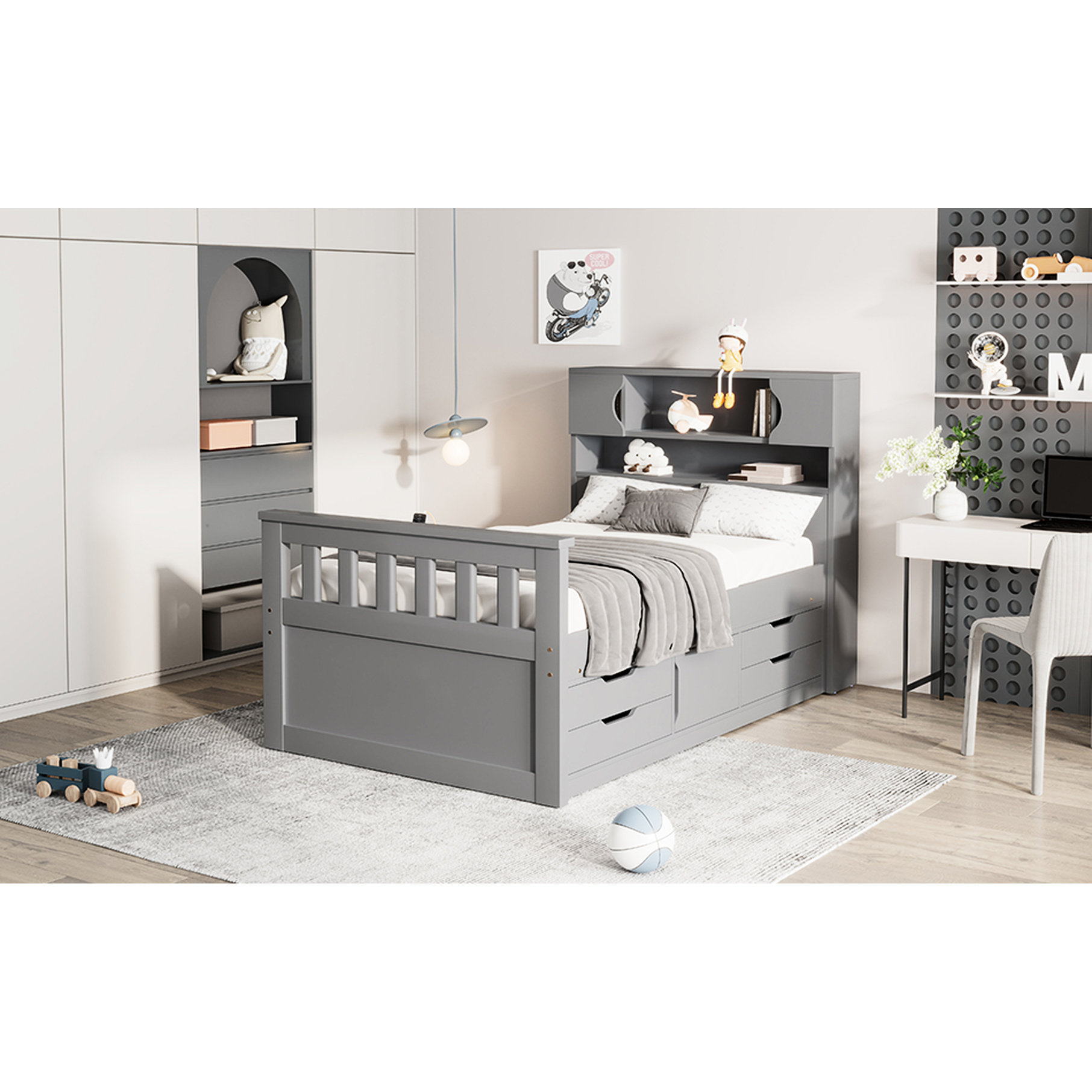 Winston Porter Gray Twin Captain Platform Bed With Storage. Strong And ...