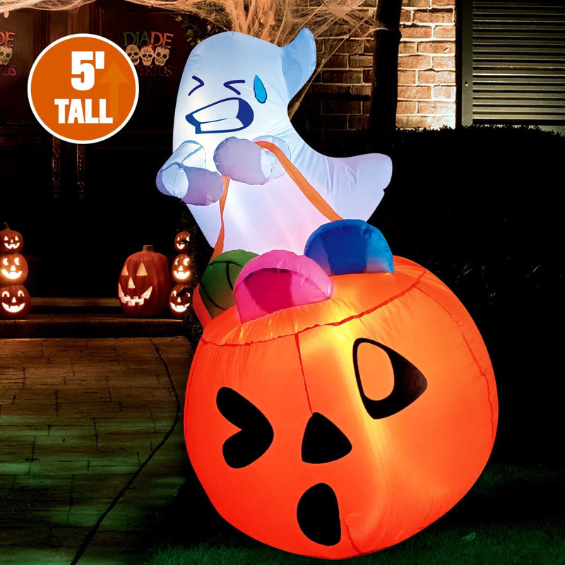 The Holiday Aisle® Cute Ghost Dumping Candy Bag Inflatable | Wayfair