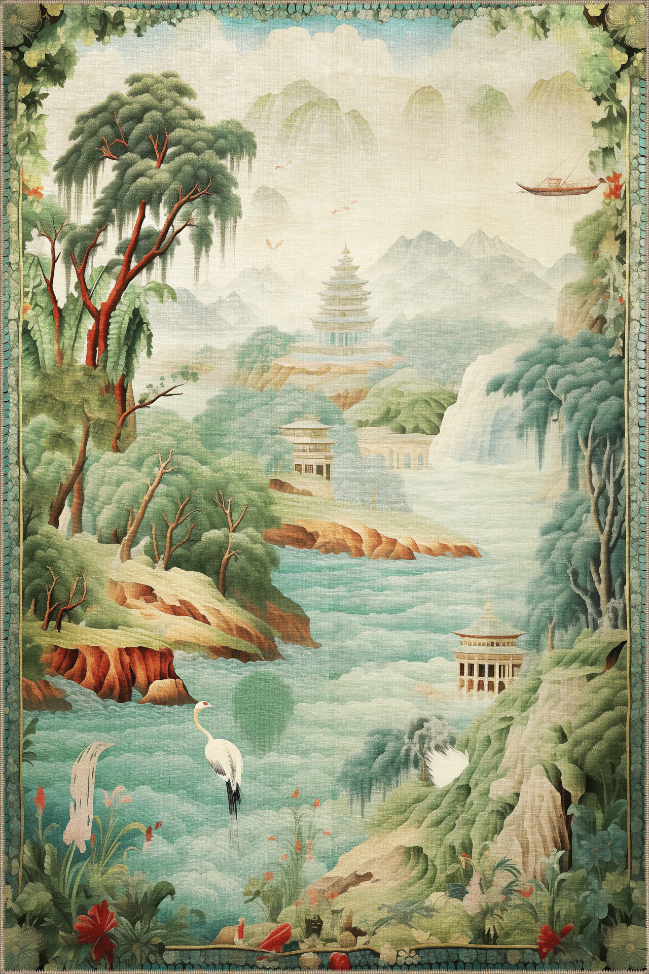 Red Barrel Studio® Gobelin Design River, Forest, and Stork Patterned ...