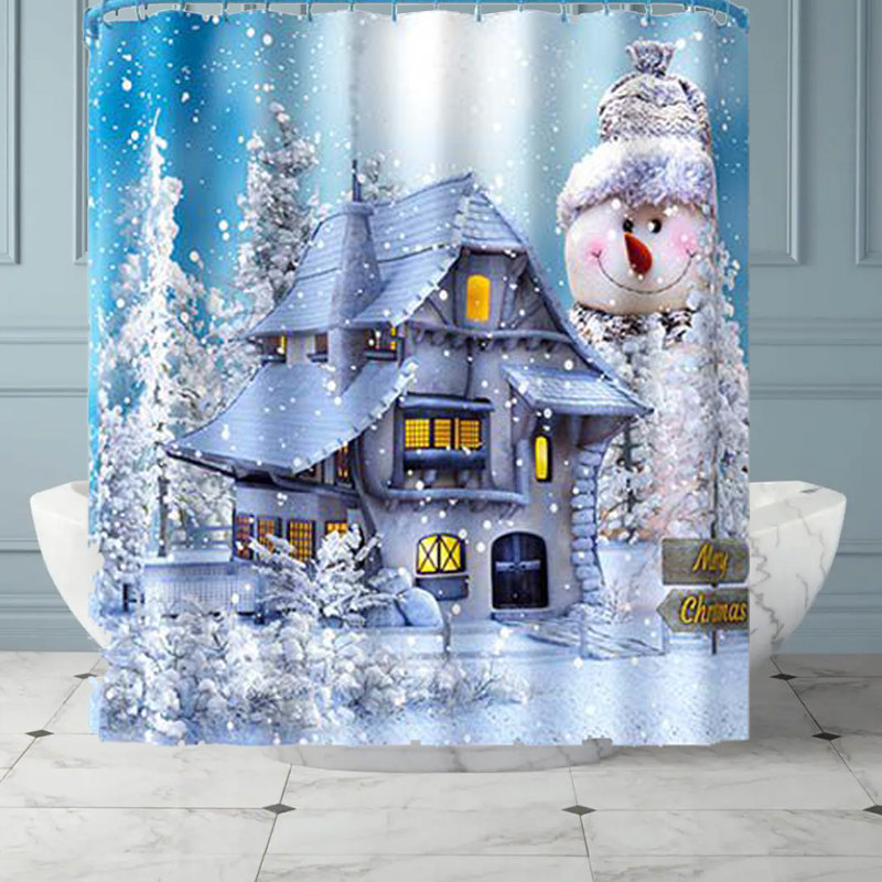 The Holiday Aisle® Christmas Snowman Shower Curtain Set | Wayfair
