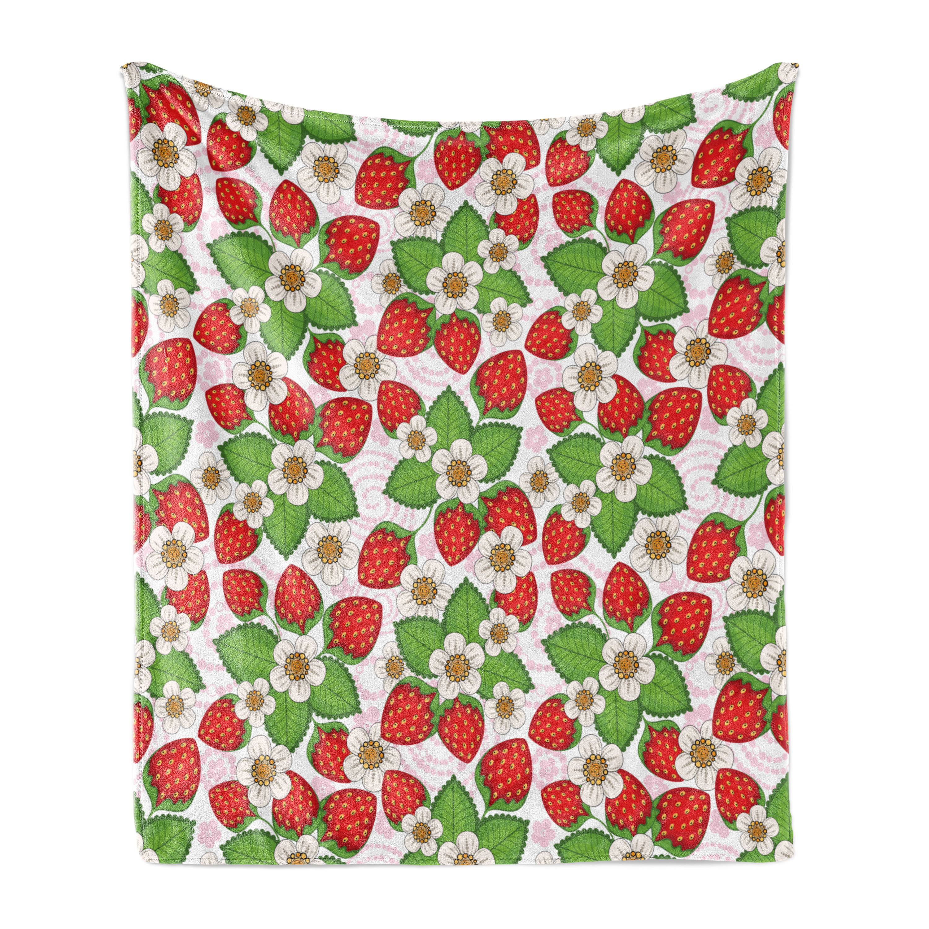 Ambesonne Spring Fleece Throw Blanket Floral Strawberry Scene Green Red ...