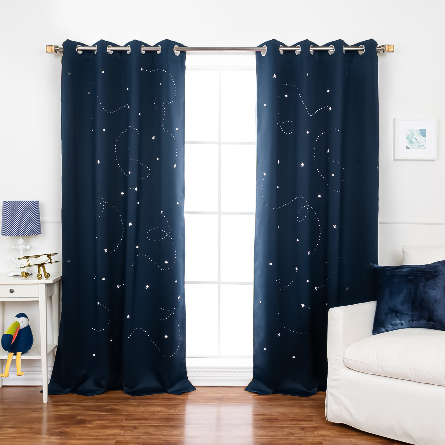 Wrought Studio™ Crol Friendly Skies Laser Punch Room Darkening Curtain ...