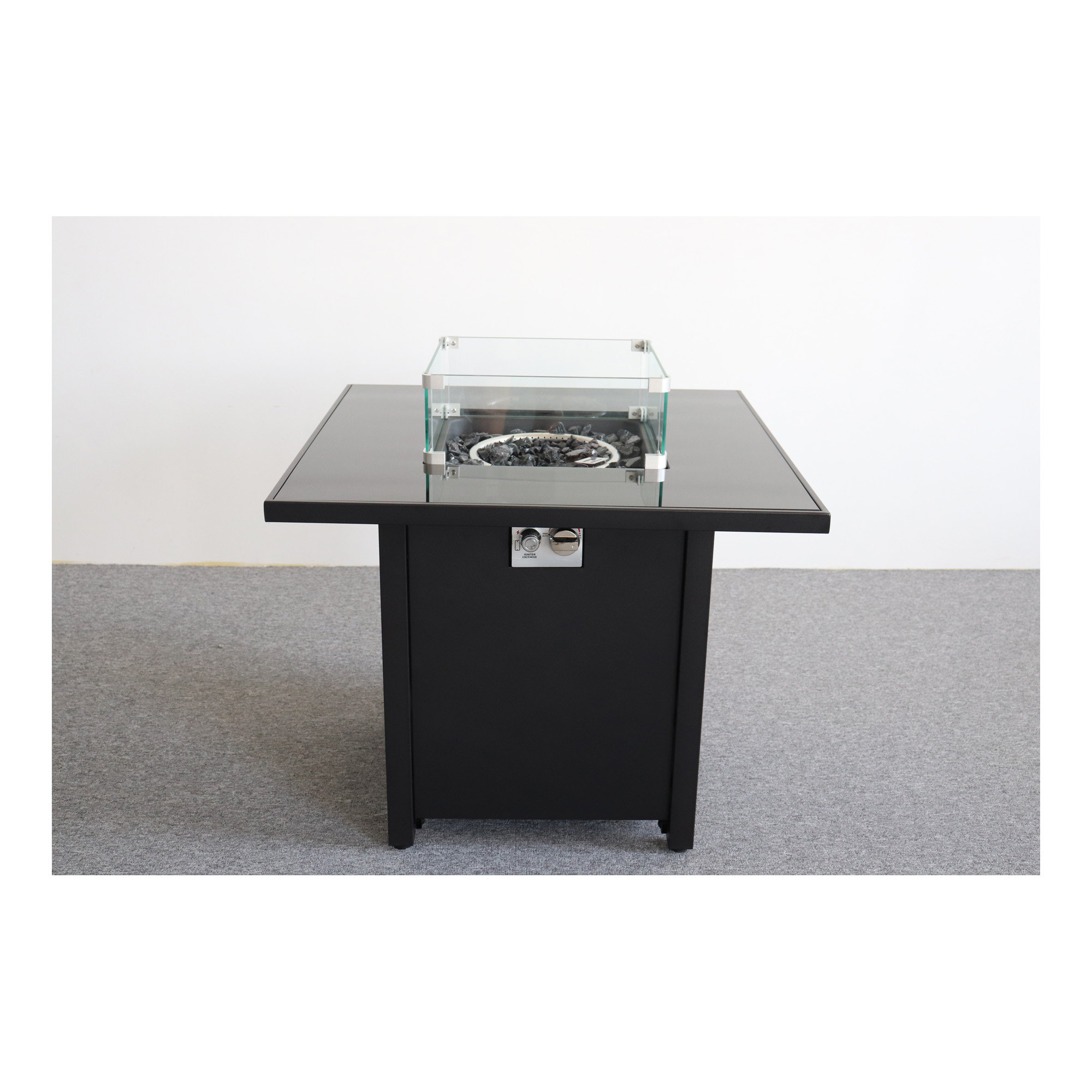 Wrought Studio™ 30" Black Powder-Coated Metal Fire Pit with Smoked ...