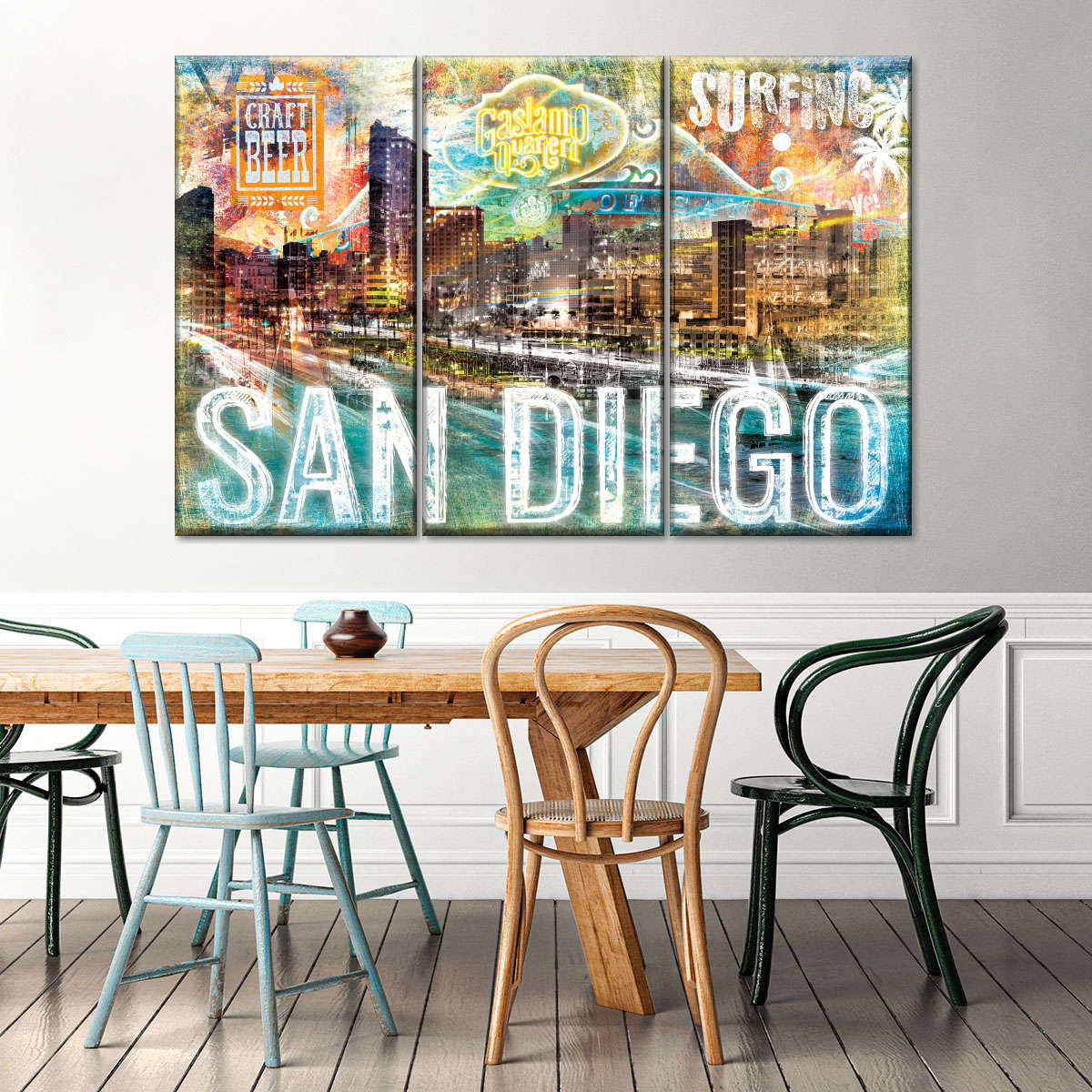 Ebern Designs San Diego City Landmarks Grunge Multi Piece Canvas Print ...