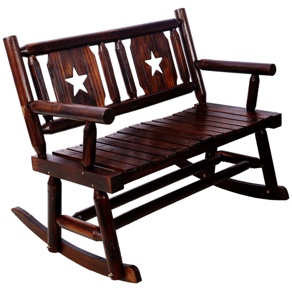 Millwood Pines Outdoor Wood Rocking Bench Carbonized Double Rocking ...