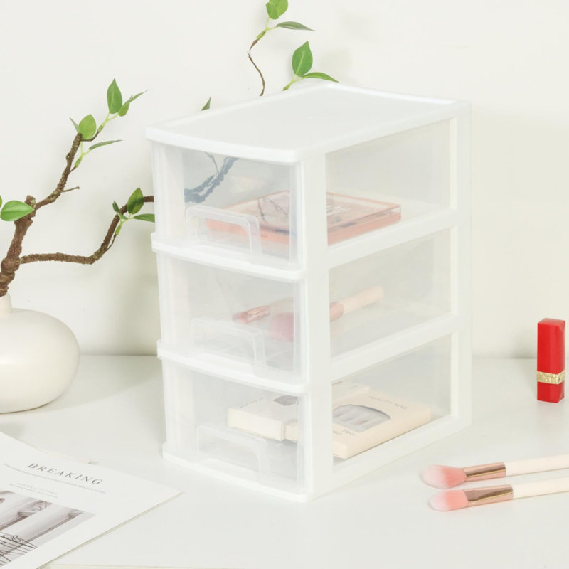 Rebrilliant White Plastic 3 Drawer Storage Organizer | Wayfair