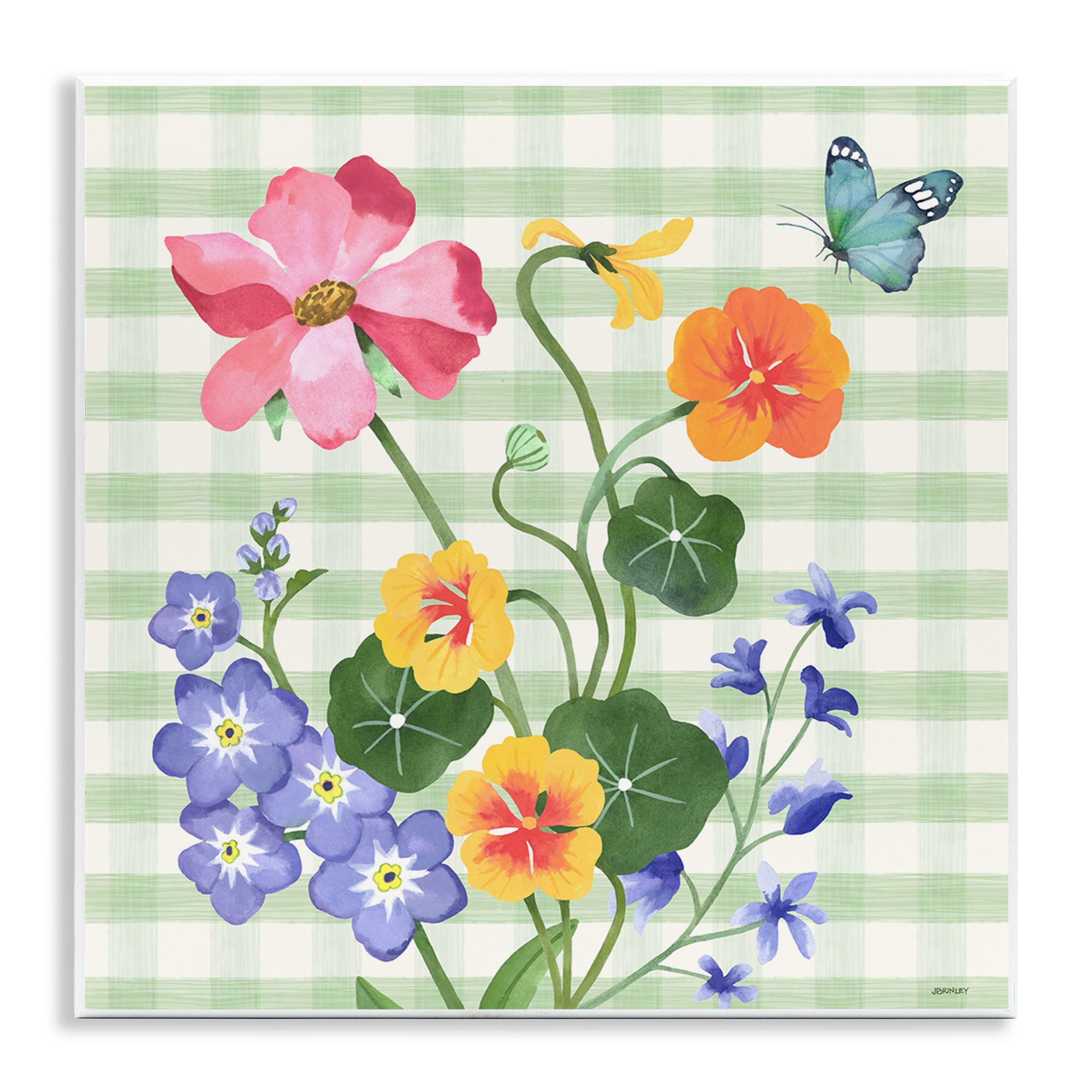 Stupell Industries Gingham Garden Flowers Wall Plaque Art by Levison ...