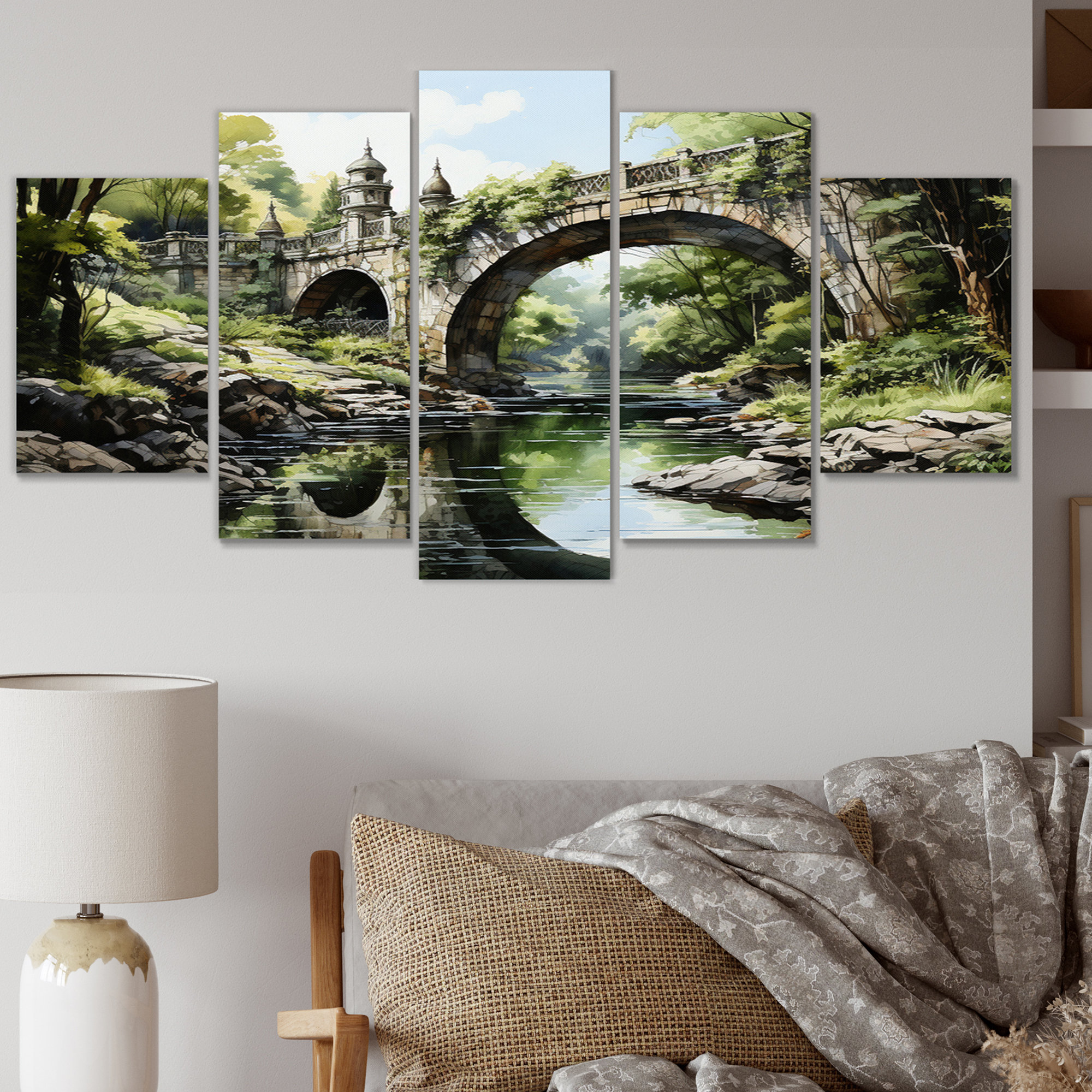 Design Art Green Bridge Serene Arch III - Architecture Metal Wall Decor ...