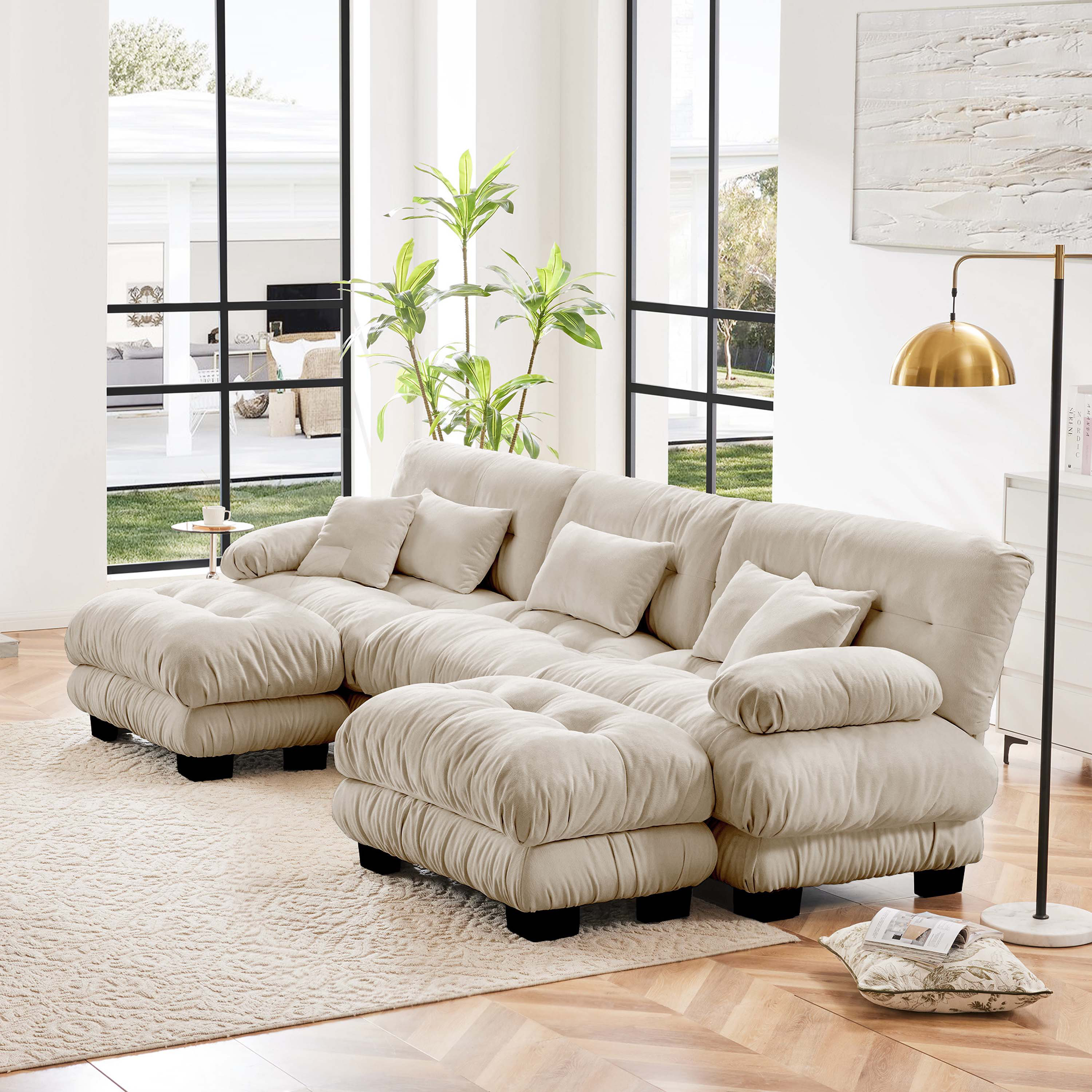 Latitude Run® Chenille Cloud Couch Sofa with 2 Ottoman | Wayfair