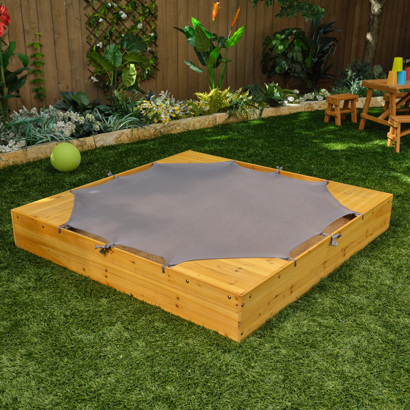 KidKraft Wooden Backyard Sandbox with Built-in Corner Seating and Mesh ...