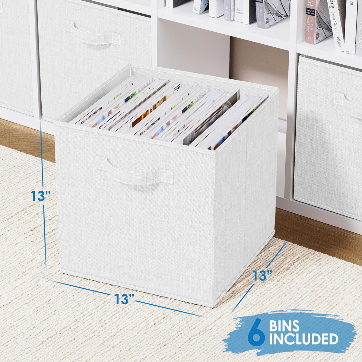 Latitude Run® 6 Pack Fabric Storage Cubes, 13 Inch Cube Storage Box ...