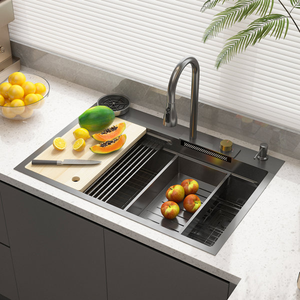 BKB365 33.2'' L Drop-In Single Bowl Stainless Steel Kitchen Sink ...